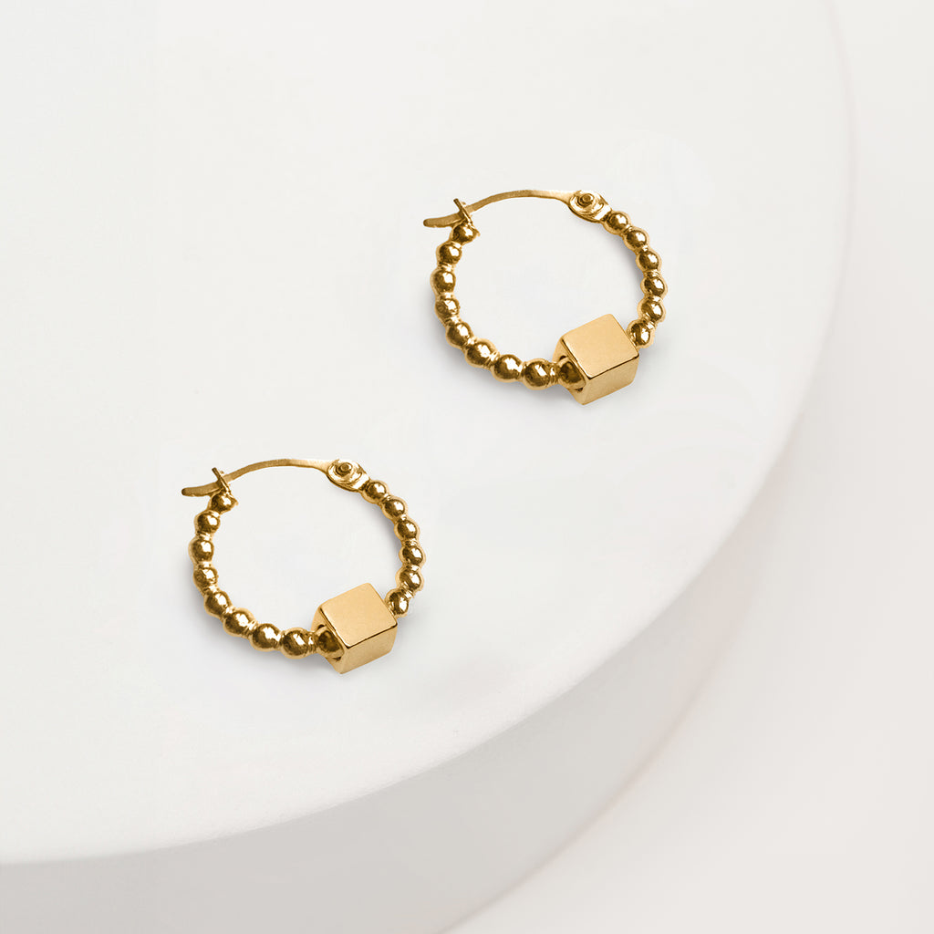 Solid as a Block earrings gold pearl wire – NoWa | Circular jewelry